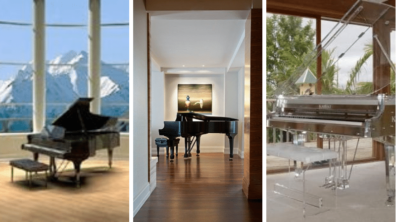 21 pianos à queue intégrés dans des salons